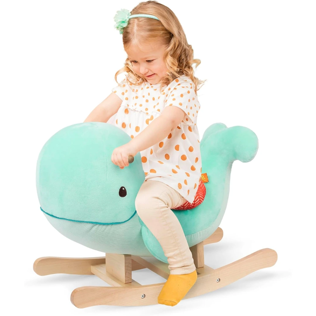 Rocking Wooden Whale Plush Ride-On Rocker – Soft Toy for Toddlers